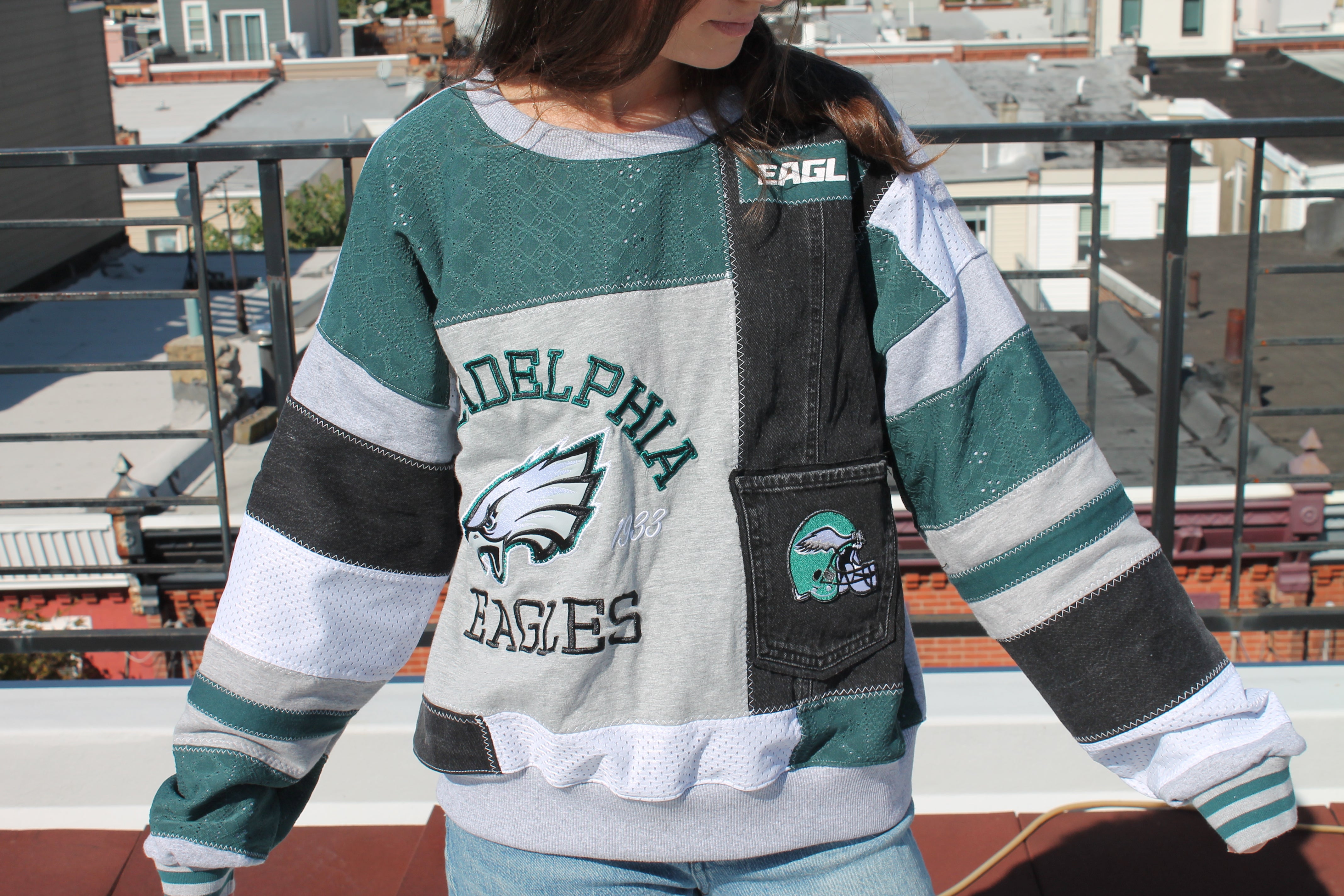 Eagles Midnight Green Patchwork Crew Neck – Go State Designs